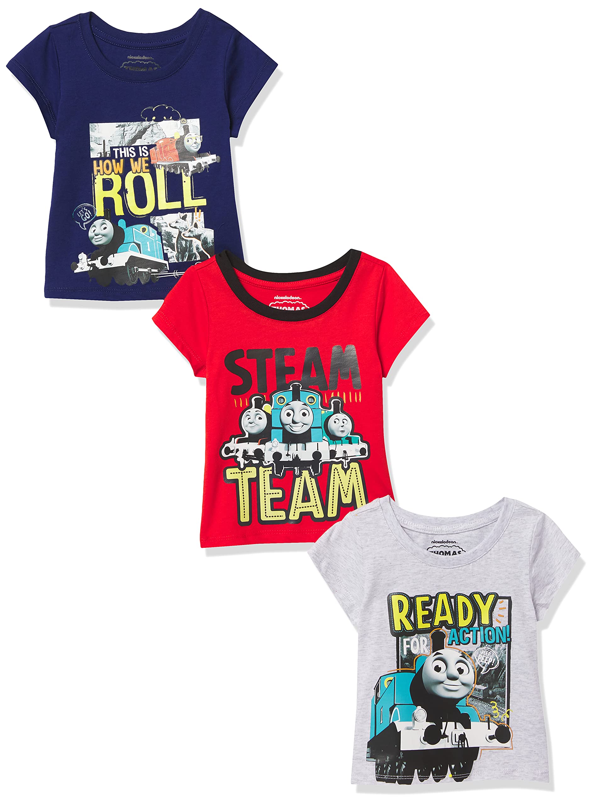 Thomas & Friends unisex child Short Sleeve T-shirt, 3 Pack Tees T Shirt, Grey Navy Red, 12 Months US