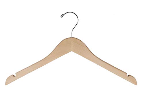 NAHANCO 8117CHHU 17" Flat Wood Hanger with Notches, Chrome Hook, Natural (Pack of 25)