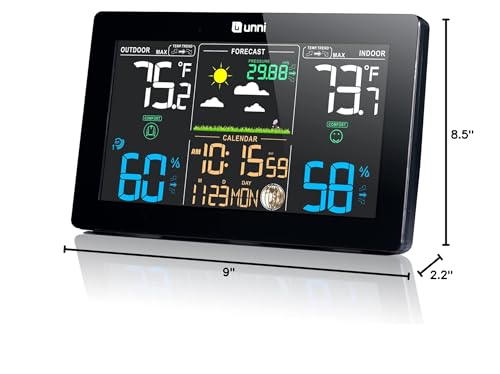 U UNNI Weather Station Wireless Indoor Outdoor Thermometer Inside Outside Temperature Humidity with Calendar and Adjustable Backlight