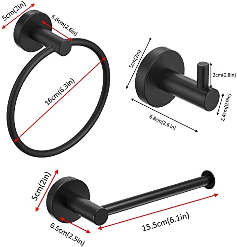Homestep 5 pcs Bathroom Hardware Set, Stainless Steel Round Wall Mounted Include 20" Bath Towel Bar ,Toilet Paper Holder , Hand Towel Ring , 2 Towel Robe Hooks ,Bathroom Accessories Kit (Matte Black)