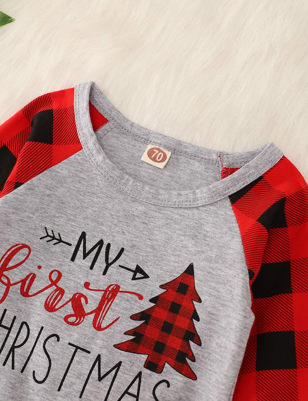 TUEMOS My First Christmas Baby Boy Outfit Long Sleeve Xmas Romper Red Plaid Jumpsuit Christmas Romper Baby Boy