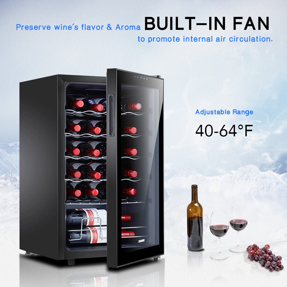 STAIGIS 24 Bottle Compressor Wine Cooler Refrigerator, Small Freestanding Wine Fridge for Red, White and Champagne, Mini Fridge with 40-66F Digital Temperature Control Glass Door