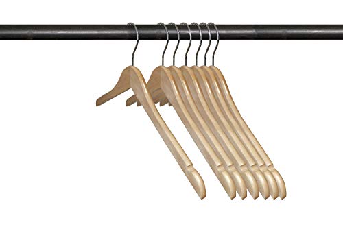 NAHANCO 8117CHHU 17" Flat Wood Hanger with Notches, Chrome Hook, Natural (Pack of 25)