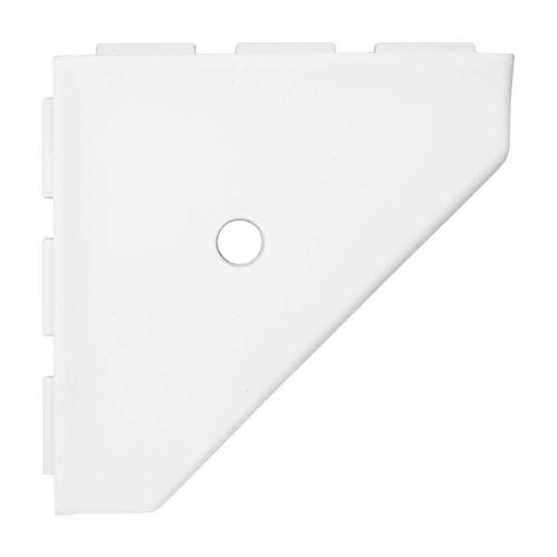 Questech Décor 8 Inch Corner Shower Shelf Bathroom Caddy, Lugged For New Construction, Corner Shower Shelf For Tiled Shower Walls, Corner Bathroom Shelf, 8 Inch Geo Lugged, Bright White Matte