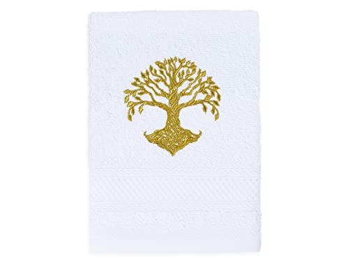 VoYa - Luxury Embroidered Turkish Cotton - 13” × 13” SWashcloth for Bathroom, Kitchen, Hotel, Spa, Gym -White