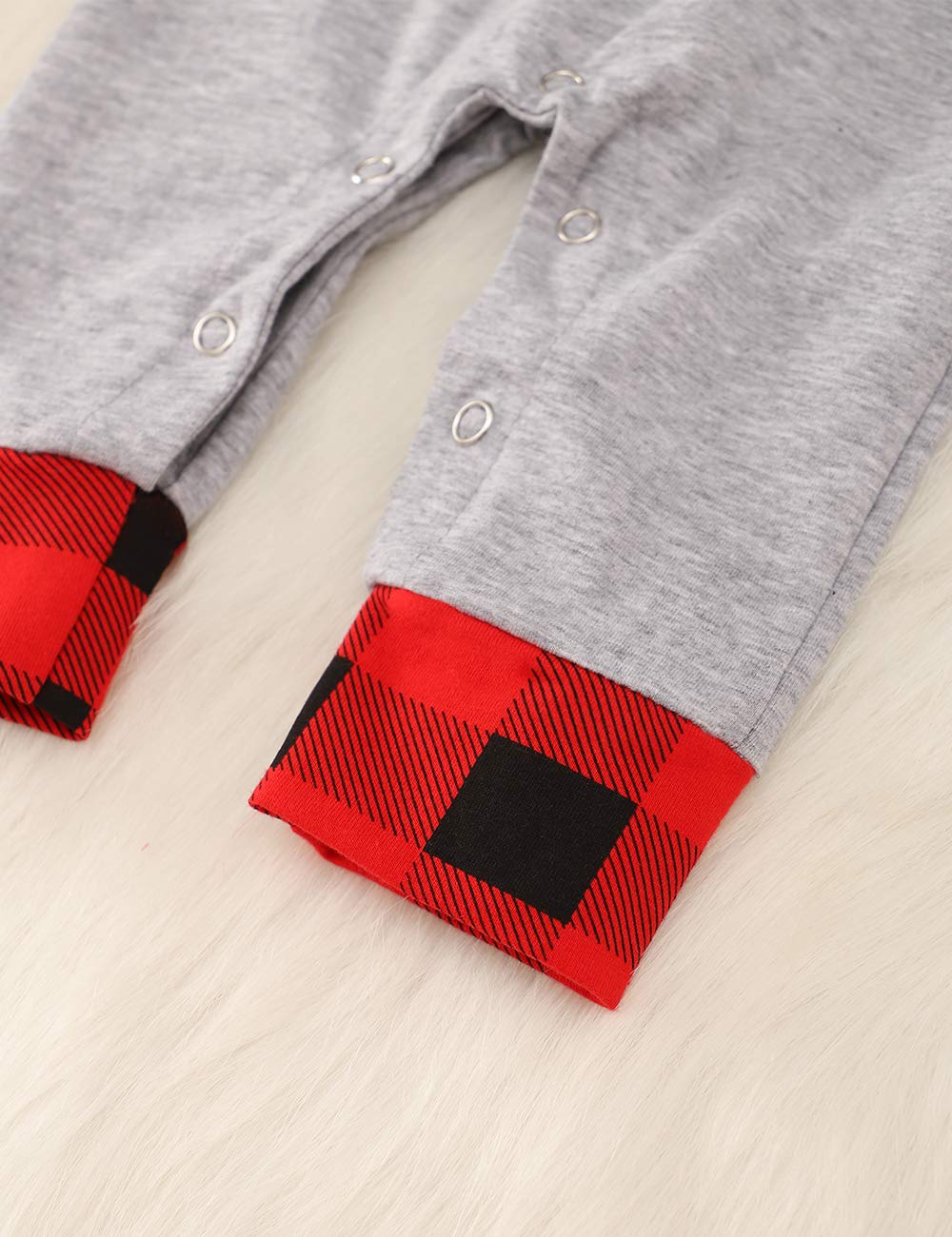 TUEMOS My First Christmas Baby Boy Outfit Long Sleeve Xmas Romper Red Plaid Jumpsuit Christmas Romper Baby Boy