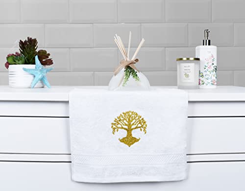 VoYa - Luxury Embroidered Turkish Cotton - 13” × 13” SWashcloth for Bathroom, Kitchen, Hotel, Spa, Gym -White