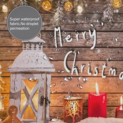 YRIGSUN 5 Pcs Wood Light Snow Christmas Tree Decor Merry Christmas Shower Curtain Sets with Rugs and Towels, Toilet Lid Cover, Bath Mat Festive Colorful Xmas Elements Bathroom Set