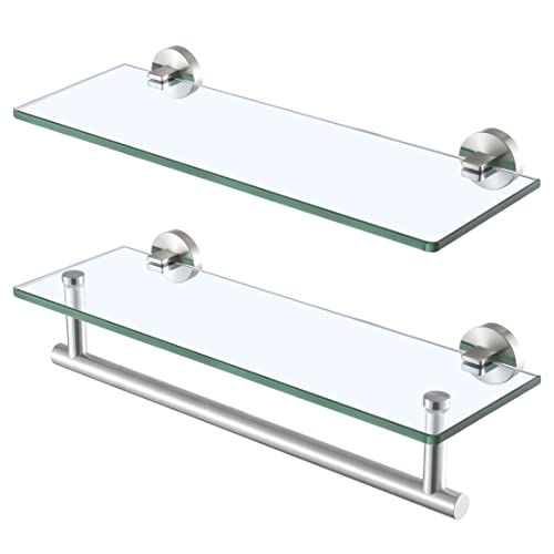 KES 16-Inch Glass Shelves for Bathroom, Bathroom Shelf Tempered Glass 2 Pack Wall Mount SUS 304 Stainless Steel Brushed Finish, A2022S41-2-C1