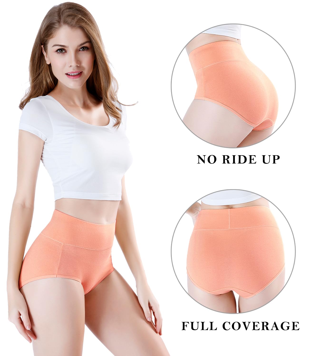 wirarpa Women's 4 Pack Cotton Underwear High Waisted Briefs Ladies Panties Underpants Green Orange Red Purple XX-Large