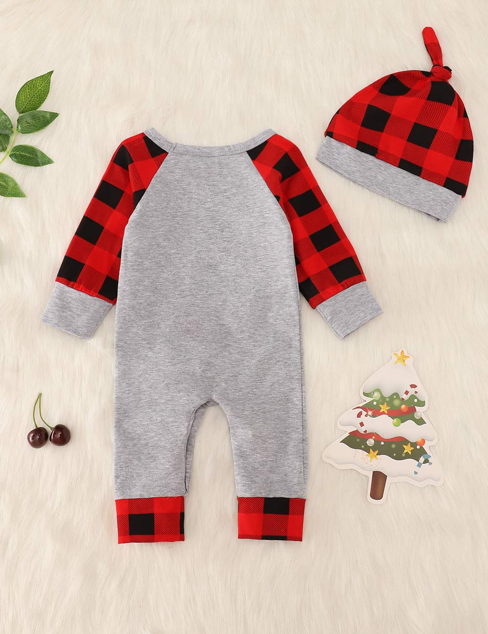 TUEMOS My First Christmas Baby Boy Outfit Long Sleeve Xmas Romper Red Plaid Jumpsuit Christmas Romper Baby Boy