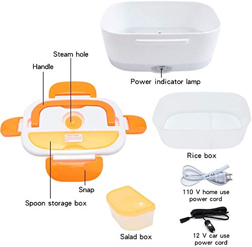 VIGIND Electric Lunch Box 2 in 1, Portable Food Warmer Heating,Food-Grade Container, 12V 110V 40W Adapter, Car Truck Home Work Use, Spoon and 2 Compartments Included (orange)