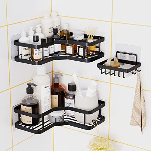 ZHOHO TANT Shower Organizer Corner 3 Pack Corner Shower Caddy with Adhesive and Soap Holder Stainless Steel Shower Organizer Corner(Black)