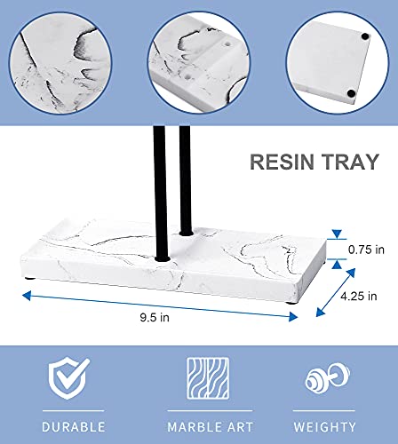 LKKL Hand Towel Holder - Double T Hand Towel Holder for Bathroom - Countertop Towel Stand Free Standing Towel Rack Bathroom Towel Hanging Rack with Resin Tray Base(Black/White)