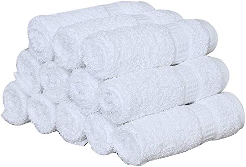 GOLD TEXTILES Premium Washcloths Towel Set (12 Pack, White, 12x12 Inches) Multi-Purpose Soft, Machine Washable Sports & Workout Towels (White, 12 Washcloths)