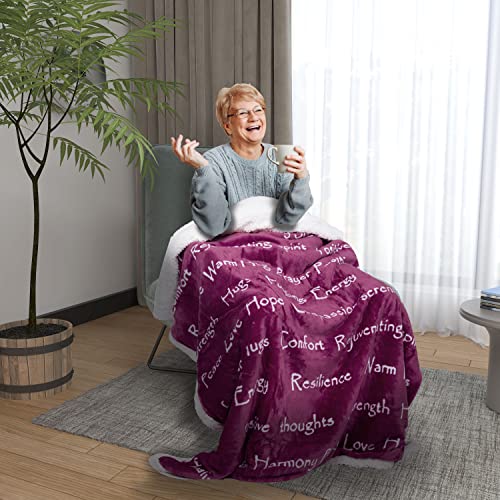CIMA Healing Positive Blanket, Gift for People Need Hug Strength Company, Thoughts Positive Energy Love & Hope & Fluffy Comfort (50 x 60 Inch Purple)