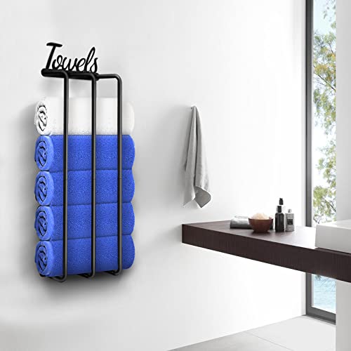 NOSTHEART Wall Towel Rack for Rolled Towels, Upgraded 3 Bar Towel Racks for Bathroom Wall Mounted, Bathroom Towel Storage, Stainless Steel Bath Towel Holder, Washcloths Bathroom Organization (Black)