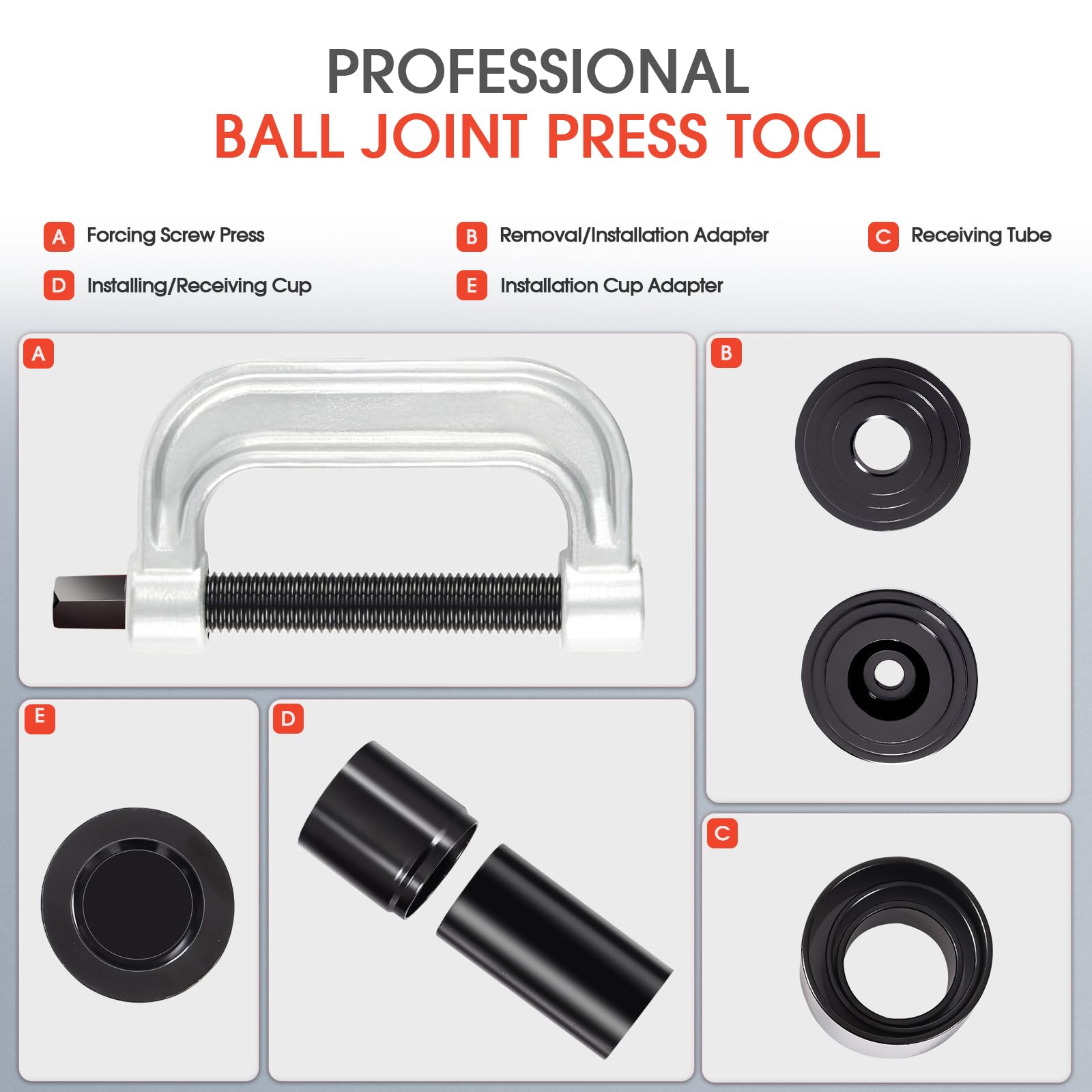 DHA Heavy Duty Ball Joint Press & U Joint Removal Tool Kit with 4x4 Adapters for 2WD 4WD Car Light Truck, Upper and Lower Ball Joint Press Kit Remover Installer Service Set