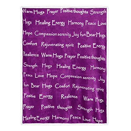 CIMA Healing Positive Blanket, Gift for People Need Hug Strength Company, Thoughts Positive Energy Love & Hope & Fluffy Comfort (50 x 60 Inch Purple)
