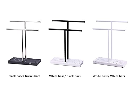 LKKL Hand Towel Holder - Double T Hand Towel Holder for Bathroom - Countertop Towel Stand Free Standing Towel Rack Bathroom Towel Hanging Rack with Resin Tray Base(Black/White)