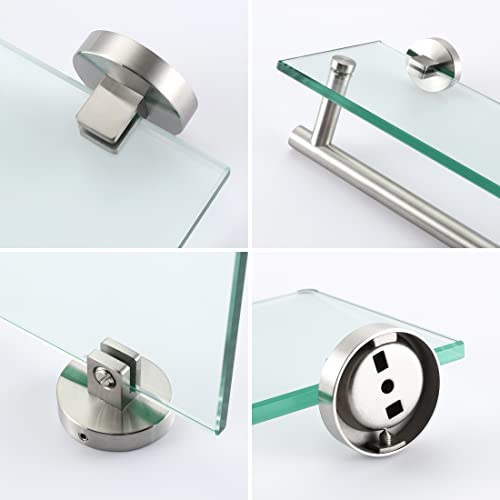 KES 16-Inch Glass Shelves for Bathroom, Bathroom Shelf Tempered Glass 2 Pack Wall Mount SUS 304 Stainless Steel Brushed Finish, A2022S41-2-C1