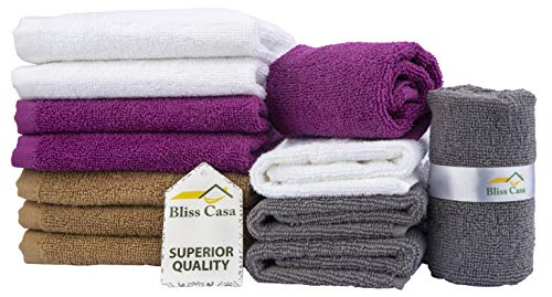 Bliss Casa Washcloths Set (12 x 12 Inch, 12 Pack) – 100% Cotton Washcloths for Face, Highly Absorbent Soft Face Towels, and Quick Drying Fingertip Towels for Daily Use (Multi, Mix)