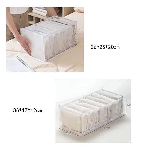 Wardrobe Clothes Organizer,7 Grids Washable Wardrobe Clothes Organizer,Jeans Compartment Storage Box Foldable Closet Drawer Organizer Clothes Drawer Mesh Separation Box (2pc-Medium, White)