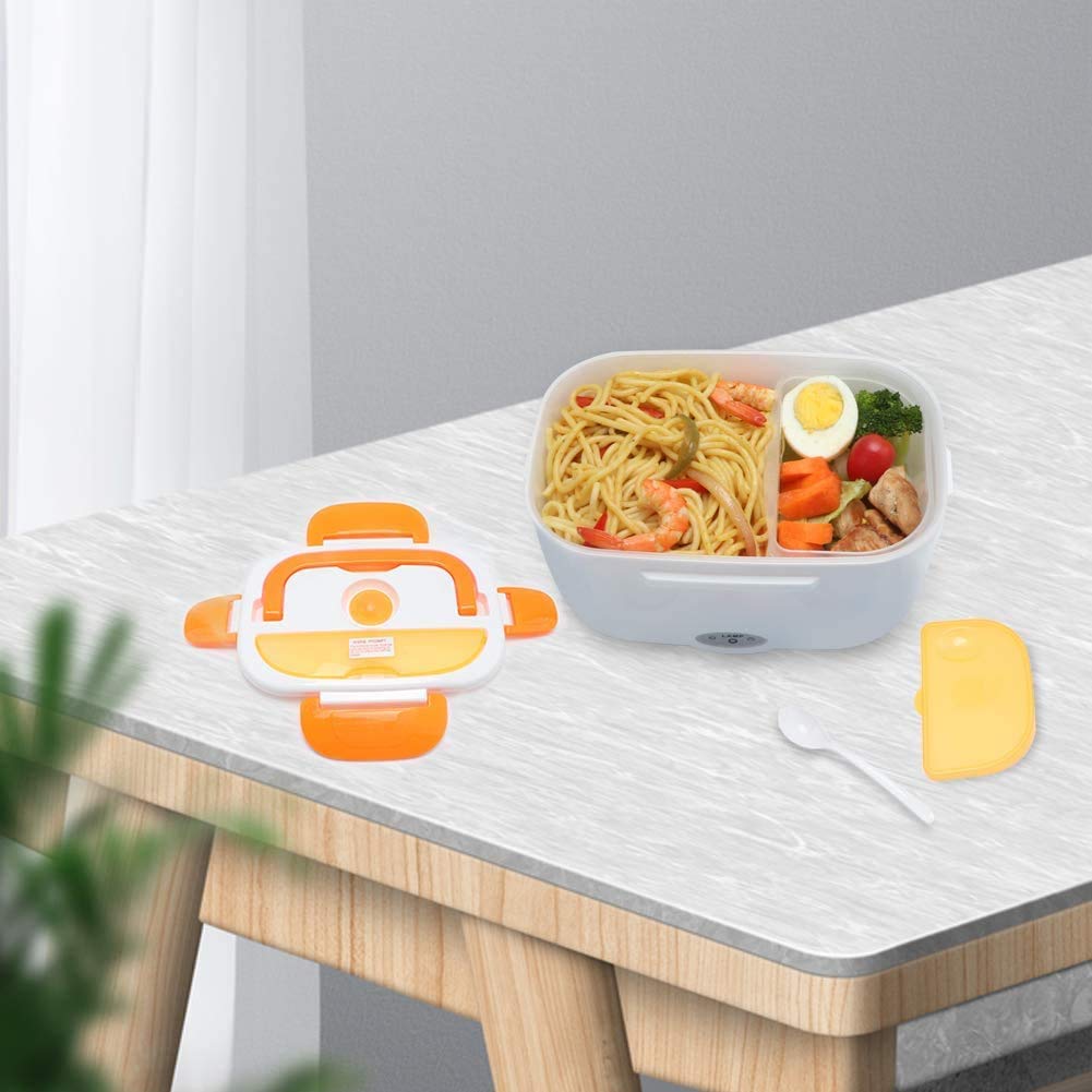 VIGIND Electric Lunch Box 2 in 1, Portable Food Warmer Heating,Food-Grade Container, 12V 110V 40W Adapter, Car Truck Home Work Use, Spoon and 2 Compartments Included (orange)