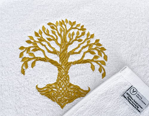 VoYa - Luxury Embroidered Turkish Cotton - 13” × 13” SWashcloth for Bathroom, Kitchen, Hotel, Spa, Gym -White