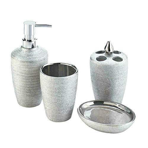 Silver Shimmer Bath Accessory Set 3.25x3.25x7.12”