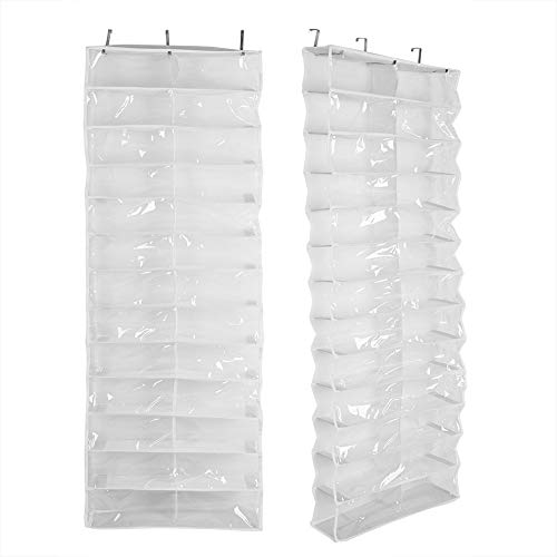 26 Pocket Shoe Organizer, Crystal Clear Over The Door Hanging Closets Storage Bag for Shoes, Sneakers or Accessories(White)