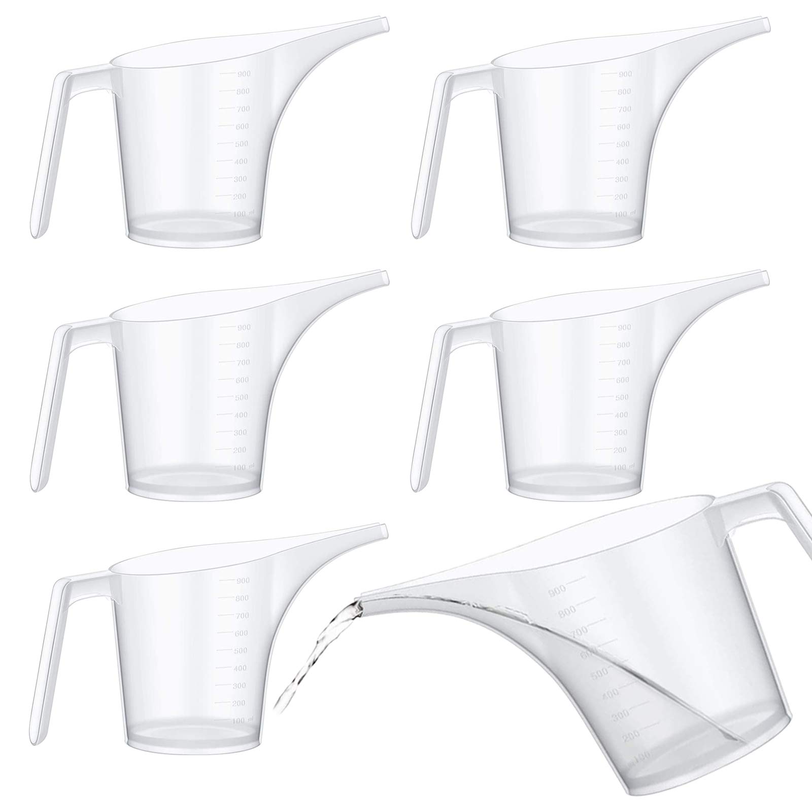 Vankcp 6 Pieces 1000ML/34Oz Funnel Pitcher Liquid Measuring Cup Set Pancake Batter Pitcher, Measure Fill for Soap Making, Filling Muffin Salt Shakers Spice Jars Watering Funnel for Plants (6 Pack)