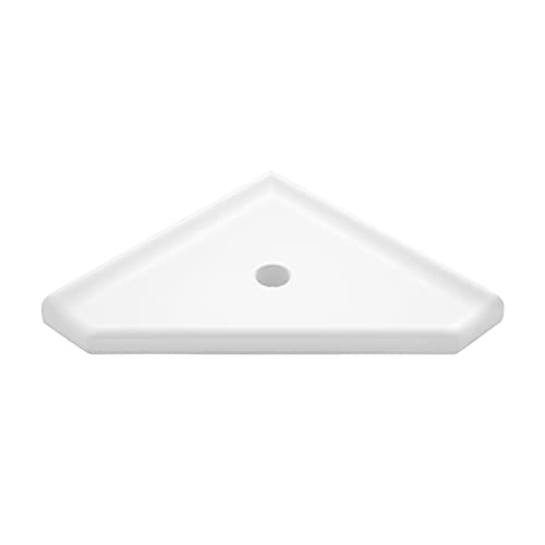 Questech Décor 8 Inch Corner Shower Shelf Bathroom Caddy, Lugged For New Construction, Corner Shower Shelf For Tiled Shower Walls, Corner Bathroom Shelf, 8 Inch Geo Lugged, Bright White Matte