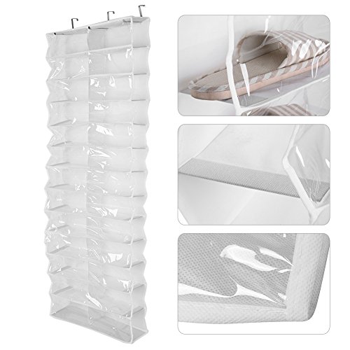 26 Pocket Shoe Organizer, Crystal Clear Over The Door Hanging Closets Storage Bag for Shoes, Sneakers or Accessories(White)