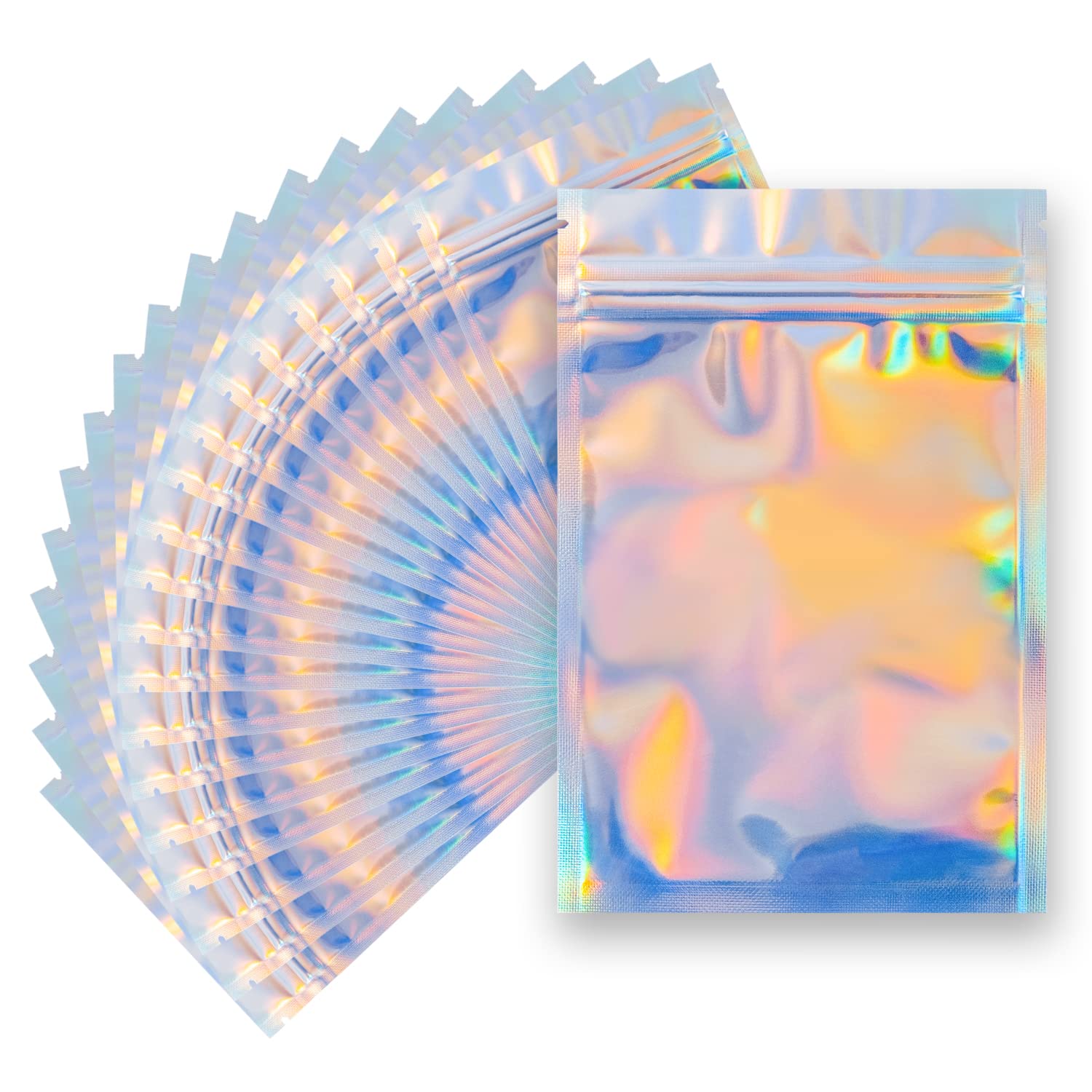 100 Pieces Mylar Smell Proof Bags - 3x4 Inch Resealable Bags, Flat Clear Ziplock Food Storage Bags Plastic Packaging for Party Favor Food Storage (Holographic Color, 3x4 Inch)