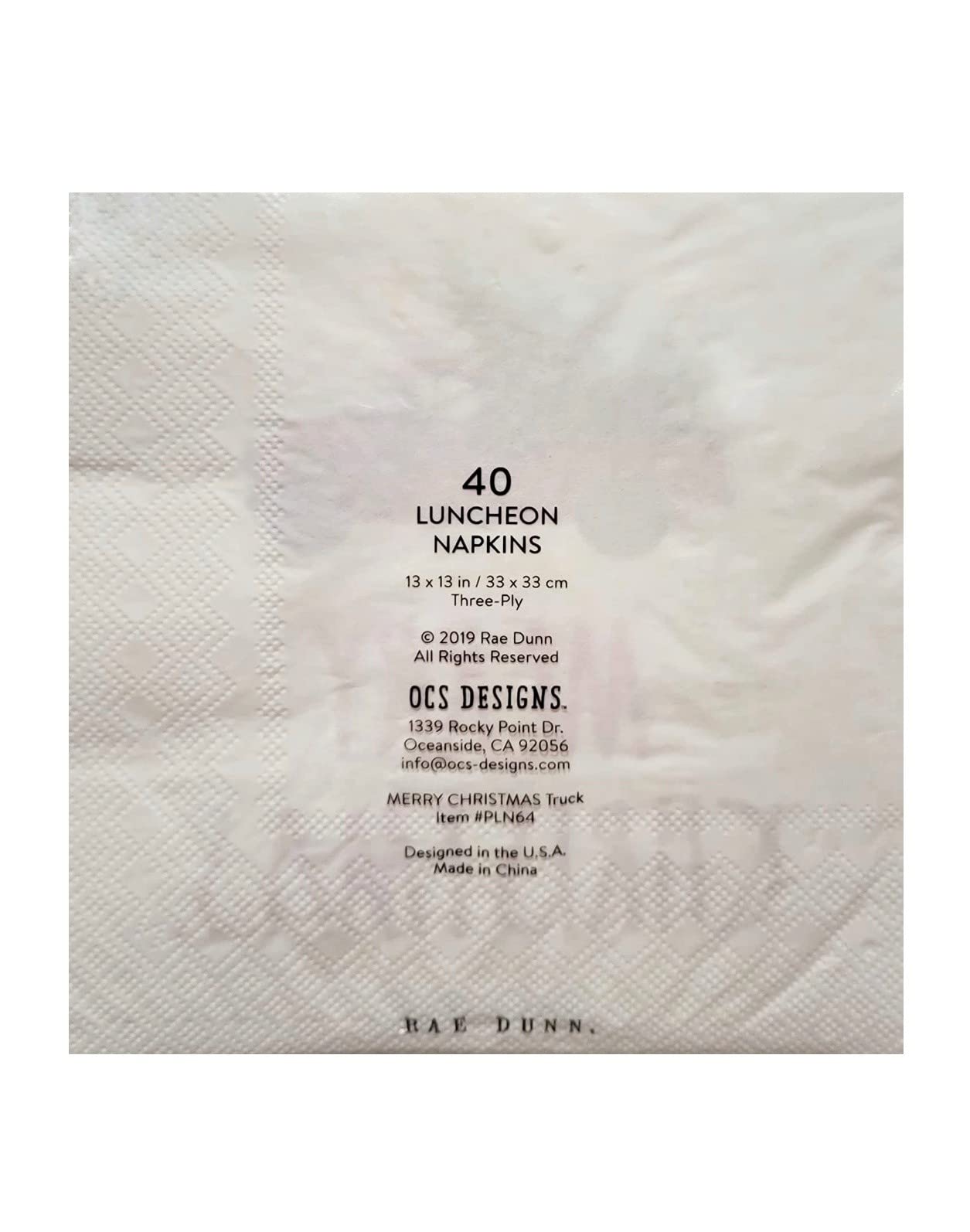 Rae Dunn MERRY CHRISTMAS 40 Luncheon Napkins - Truck theme - 13 x 13 in / 33 x 33 cm