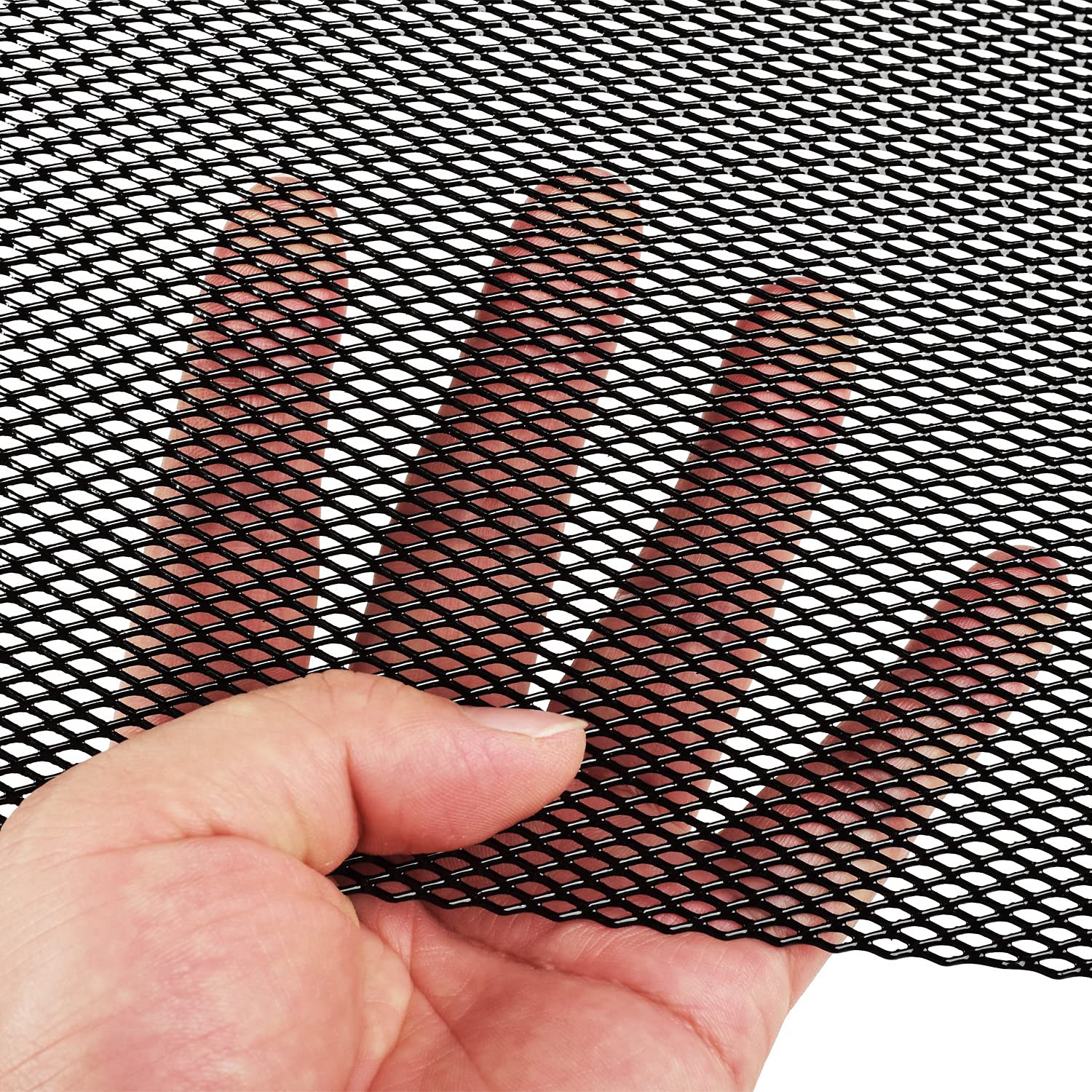 AggAuto Universal 40"x13" Car Grill Mesh - 100x33cm Aluminum Alloy Automotive Grille Insert Bumper 3x6mm Rhombic Hole, One of the Most Multifunctional Shape Grids Black
