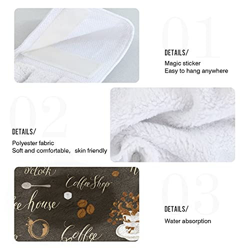 visesunny Hanging Tie Towels 2 Pack Kitchen Hand Towels Dishcloths Sets with Loop Tea Coffee Theme Retro Style Soft Cotton Absorbent Hand Towels for Bathroom Restaurant Hotel BBQ