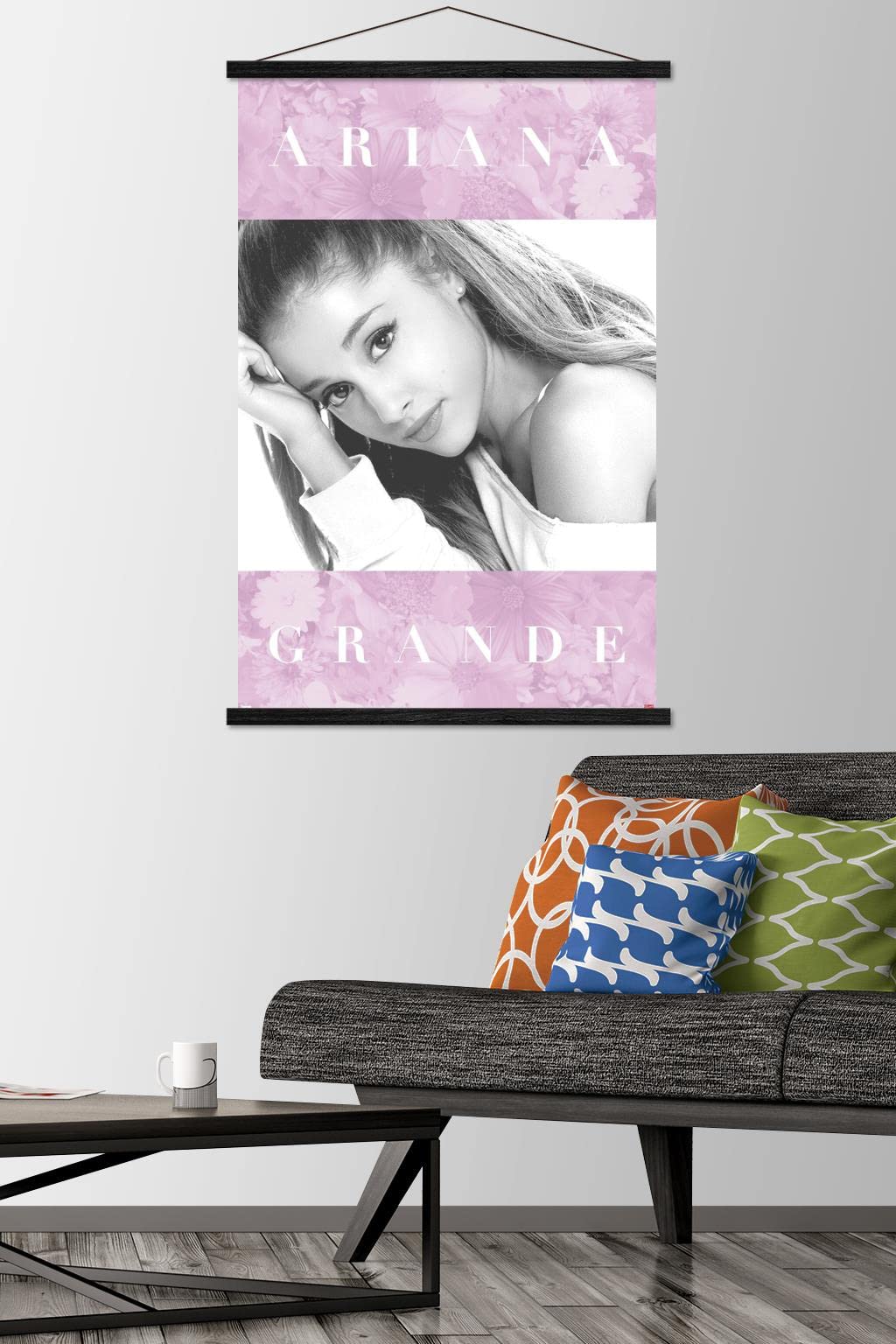 Trends International Ariana Grande - Floral Wall Poster, 22.375" x 34", Premium Print and Black Hanger Bundle