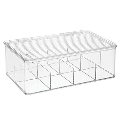 mDesign Plastic First Aid Kit Storage Box with Clear Top Lid for Bathroom, Kitchen, Cabinet, Closet, Drawer - Organizes Medicine, Ointments, Adhesive Bandages, Dental, 8 Divided Sections - Clear