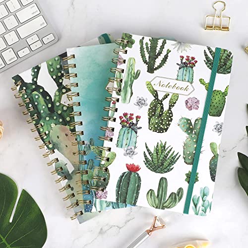 EOOUT 3 Pack Spiral Notebook, 6"x 8.5" Hardcover Spiral Journal, 160 Pages, Cute Cactus, Back Pocket, 100gsm Paper, Cute Notebook for Work, Office, School Supplies