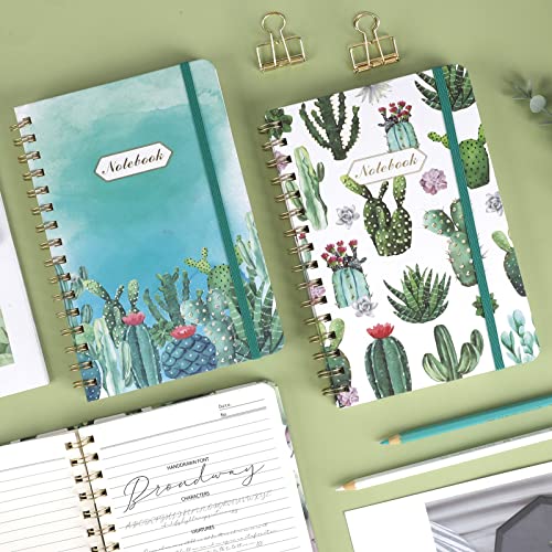 EOOUT 3 Pack Spiral Notebook, 6"x 8.5" Hardcover Spiral Journal, 160 Pages, Cute Cactus, Back Pocket, 100gsm Paper, Cute Notebook for Work, Office, School Supplies