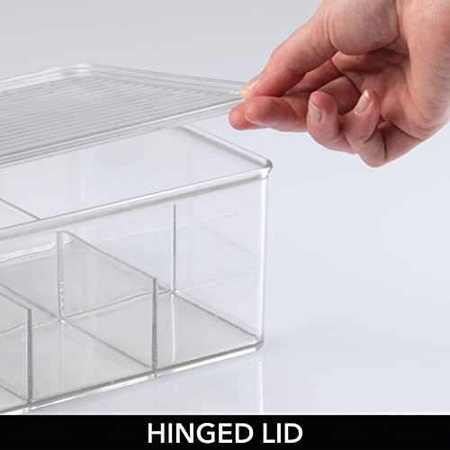 mDesign Plastic First Aid Kit Storage Box with Clear Top Lid for Bathroom, Kitchen, Cabinet, Closet, Drawer - Organizes Medicine, Ointments, Adhesive Bandages, Dental, 8 Divided Sections - Clear