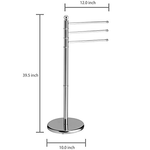 MyGift 40-Inch Silver Metal Freestanding Towel Rack for Bathroom with 3 Swivel Arms