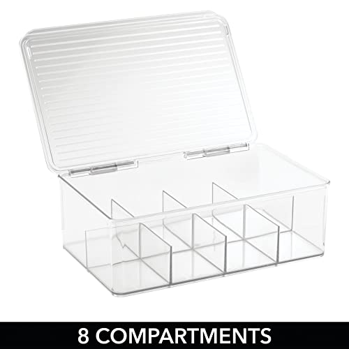 mDesign Plastic First Aid Kit Storage Box with Clear Top Lid for Bathroom, Kitchen, Cabinet, Closet, Drawer - Organizes Medicine, Ointments, Adhesive Bandages, Dental, 8 Divided Sections - Clear