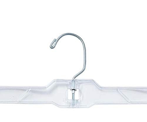 NAHANCO 600RC Plastic Skirt/Pant Hanger with Short Metal Swivel Hook and Pinch Clips, Heavy Weight, 14", Clear (Pack of 100)