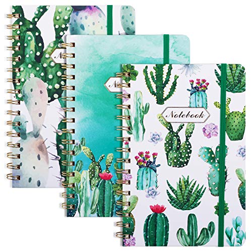 EOOUT 3 Pack Spiral Notebook, 6"x 8.5" Hardcover Spiral Journal, 160 Pages, Cute Cactus, Back Pocket, 100gsm Paper, Cute Notebook for Work, Office, School Supplies