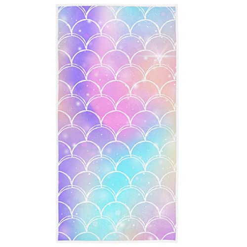 Wamika Glittering Mermaid Scale Hand Bath Towel Shower Towels Set Purple Pink Turquoise Kitchen Hanging Gym Fingertip Bathroom Towel Highly Absorbent