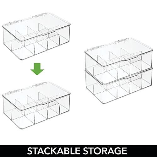 mDesign Plastic First Aid Kit Storage Box with Clear Top Lid for Bathroom, Kitchen, Cabinet, Closet, Drawer - Organizes Medicine, Ointments, Adhesive Bandages, Dental, 8 Divided Sections - Clear