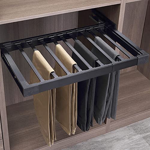 PeaceipUS Extendable Trousers Rack Wardrobe Pull-Out Trousers Rack with Damping Guide Rails Multifunctional Adjustable Trousers Rack for Wardrobe Depth 48cm